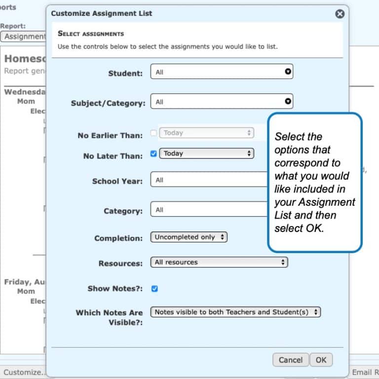 Printing Assignment Lists in Your Homeschool Planet Account